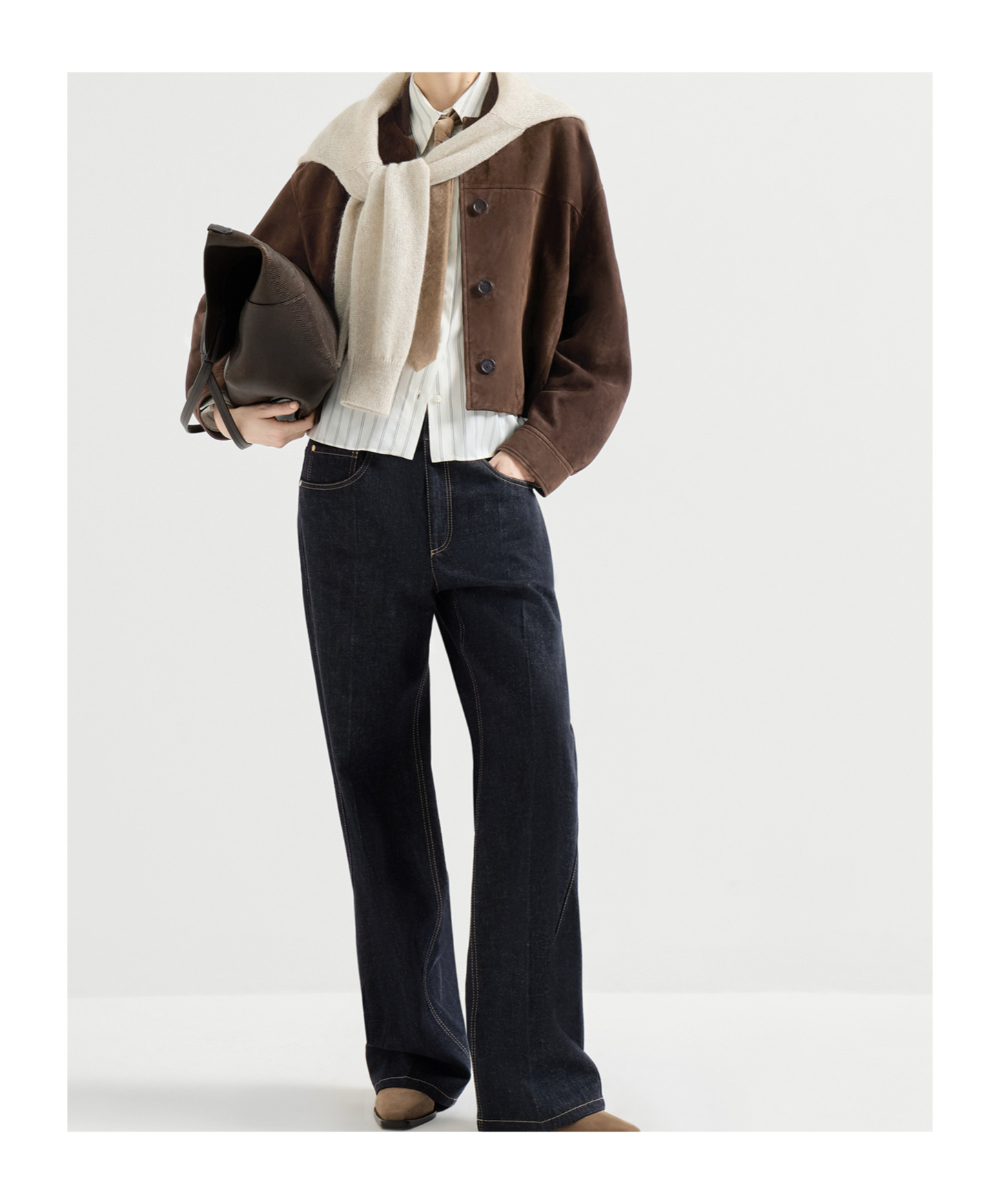 BRUNELLO CUCINELLI Brunello Cucinelli Couture Suede Bomber Jacket with Monili Embellishment